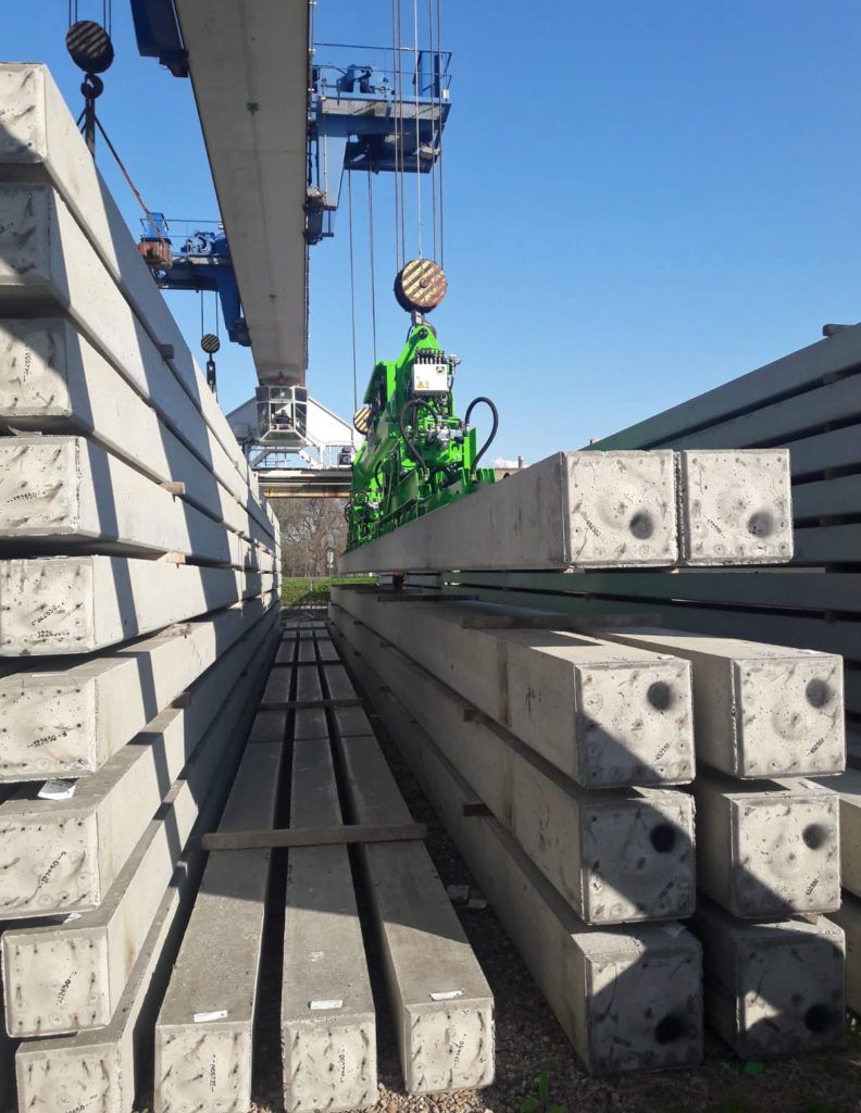 Handling concrete piles at storage area - Aerolift